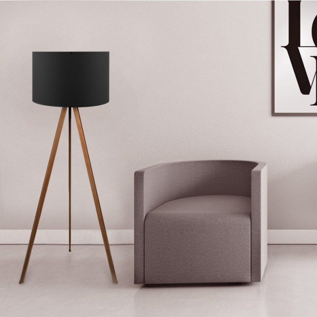 Φωτιστικό δαπέδου Rosling Megapap Mdf/ύφασμα Pvc χρωμα καρυδί/μαύρο ...
