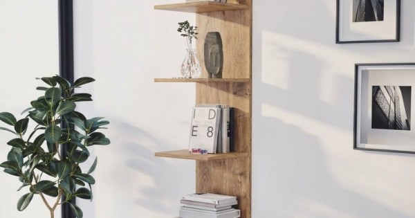 Βιβλιοθήκη - Ραφιέρα τοίχου Ogden Megapap χρώμα pine oak 34,5x30x180εκ.