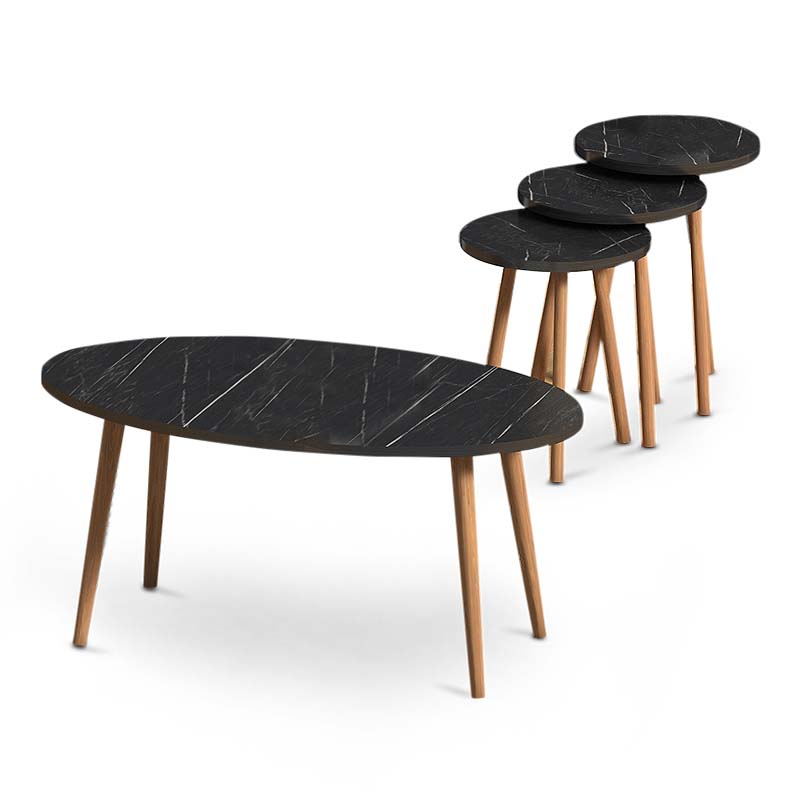 Elips Megapap melamine coffee table + side tables in black marble ...