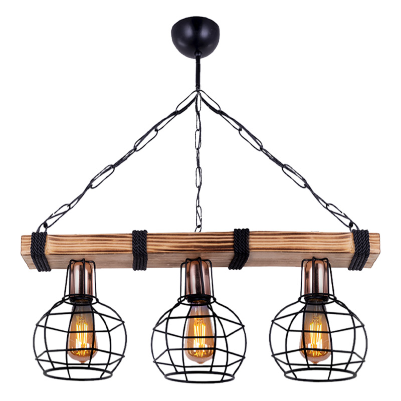 Marit Megapap E27 wooden/metallic three-light ceiling light in walnut ...