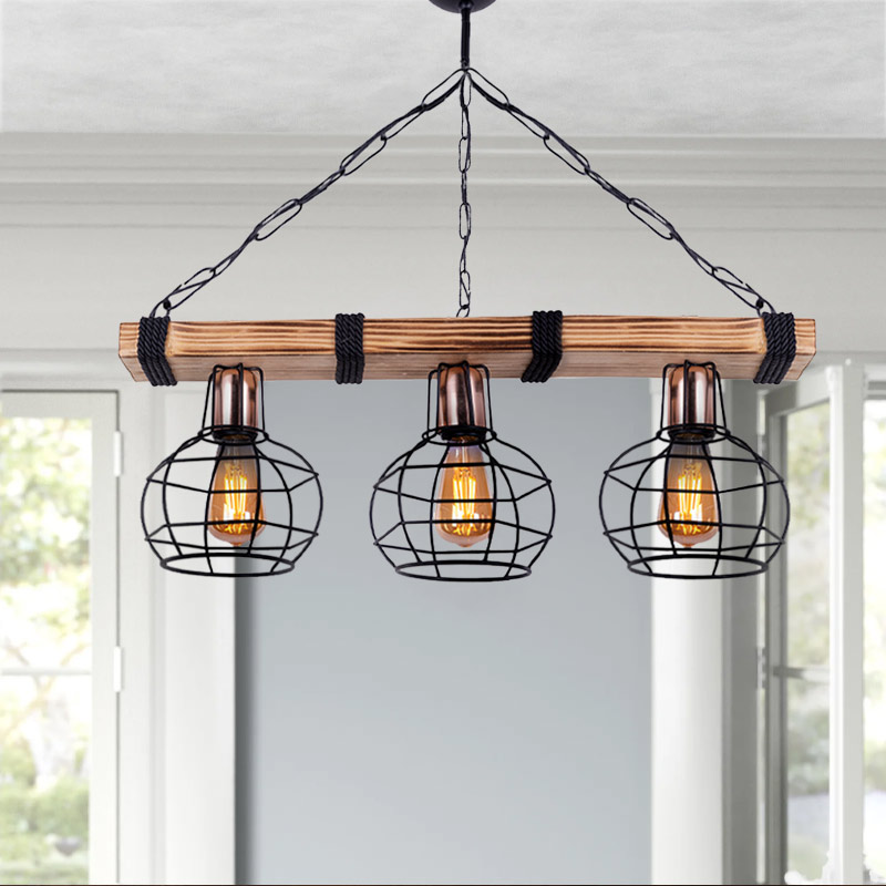 Marit Megapap E27 wooden/metallic three-light ceiling light in walnut ...