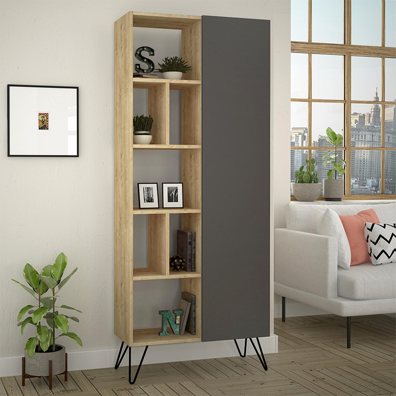 Jedda Megapaπ melamine bookcase in oak - anthracite color 80,6x29 ...