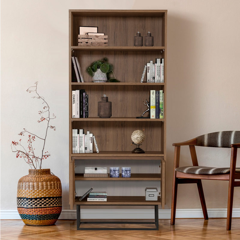 Amedeo Megapap melamine bookcase in walnut color 80x36x182cm. cyprus